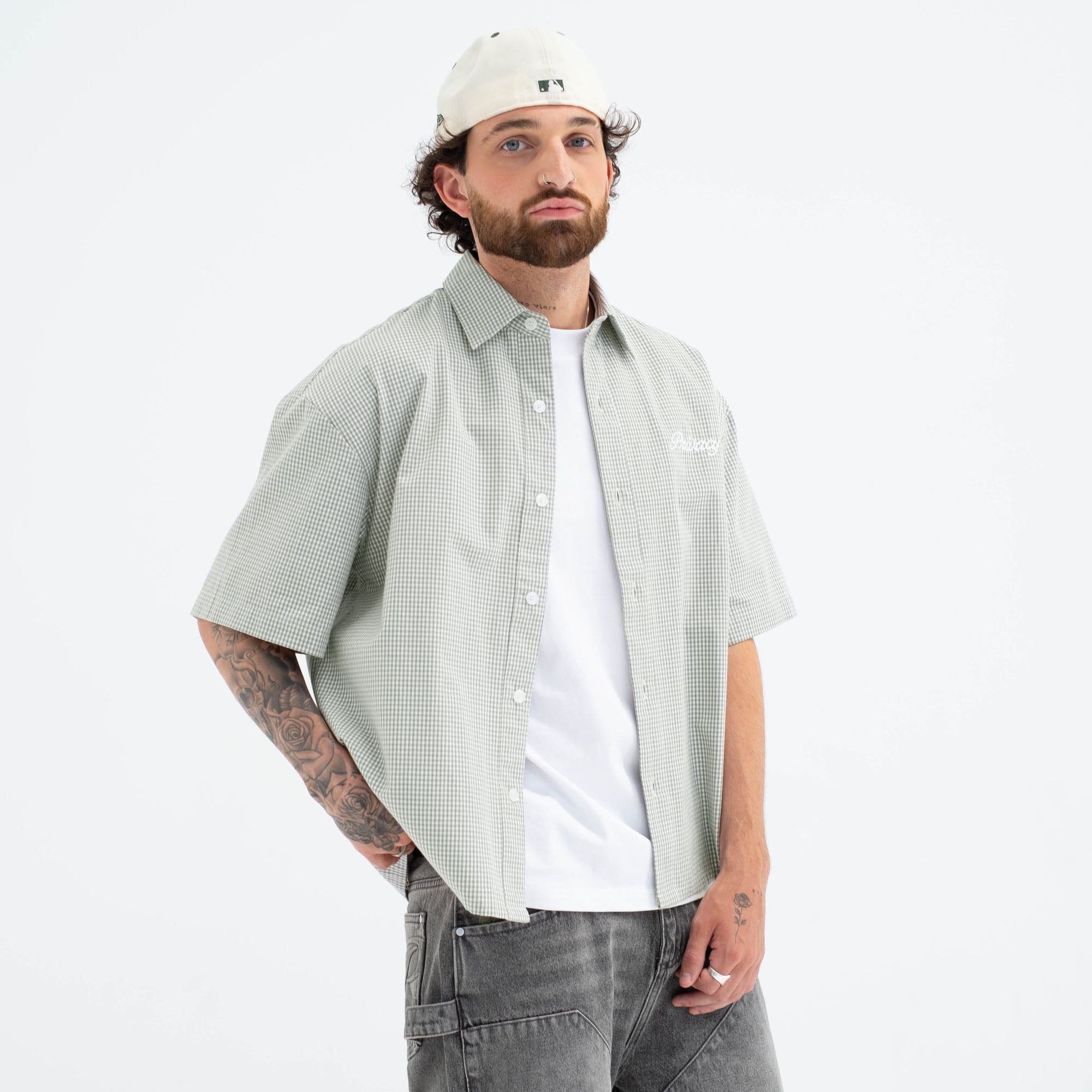 Boxy Script Shirt - Sage Plaid – PRIVACY CLO